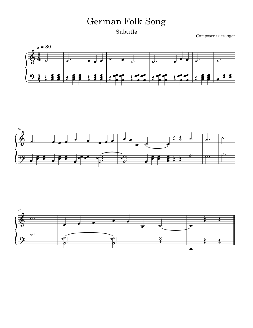 German Folk Song Sheet Music for Piano (Solo) Easy | MuseScore.com