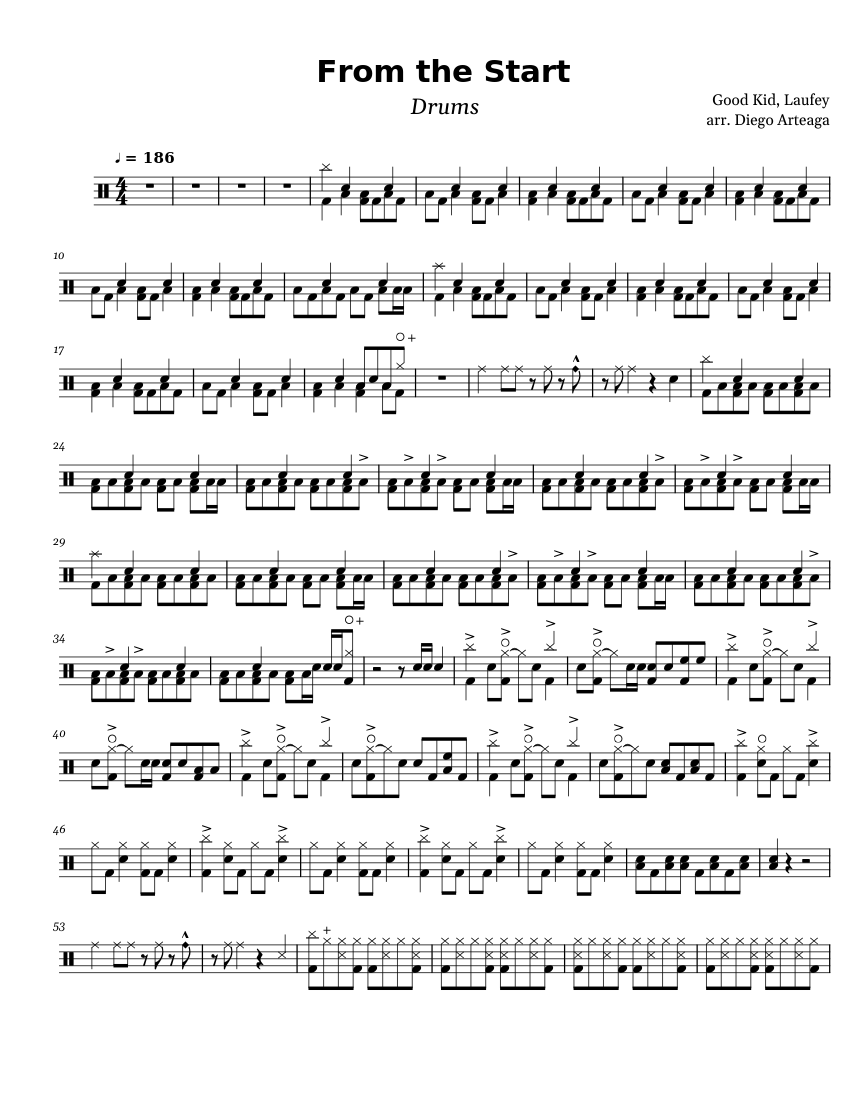 From the Start (Drums Sheet Music / Tabs) Sheet Music for Drum group ...