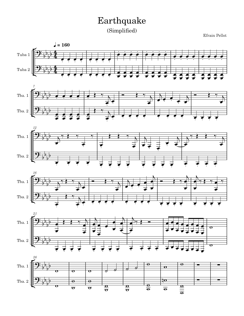 Earthquake simple Sheet music for Tuba (Marching Band) | Musescore.com