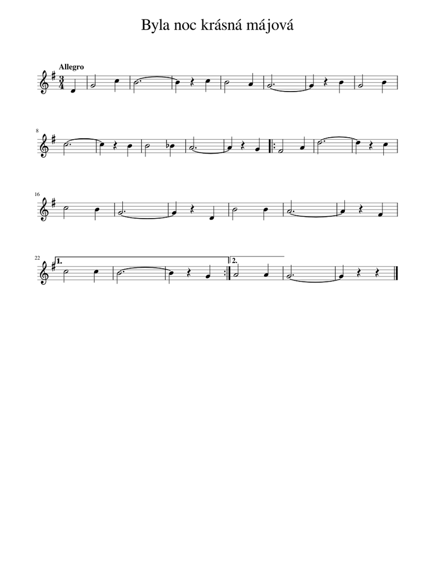 Byla noc krásná májová Sheet music for Trumpet (In B Flat) (Solo ...