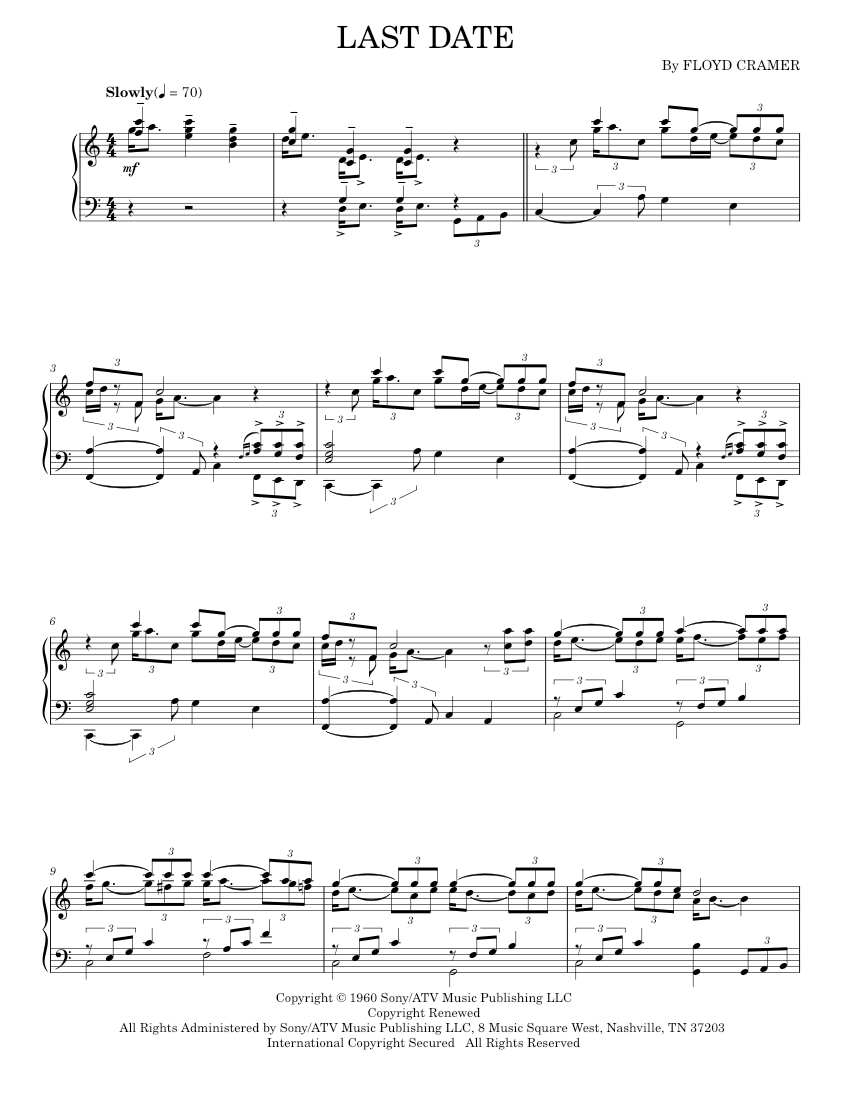 Play Official version of Last date Sheet Music by Floyd Cramer for Piano | MuseScore.com