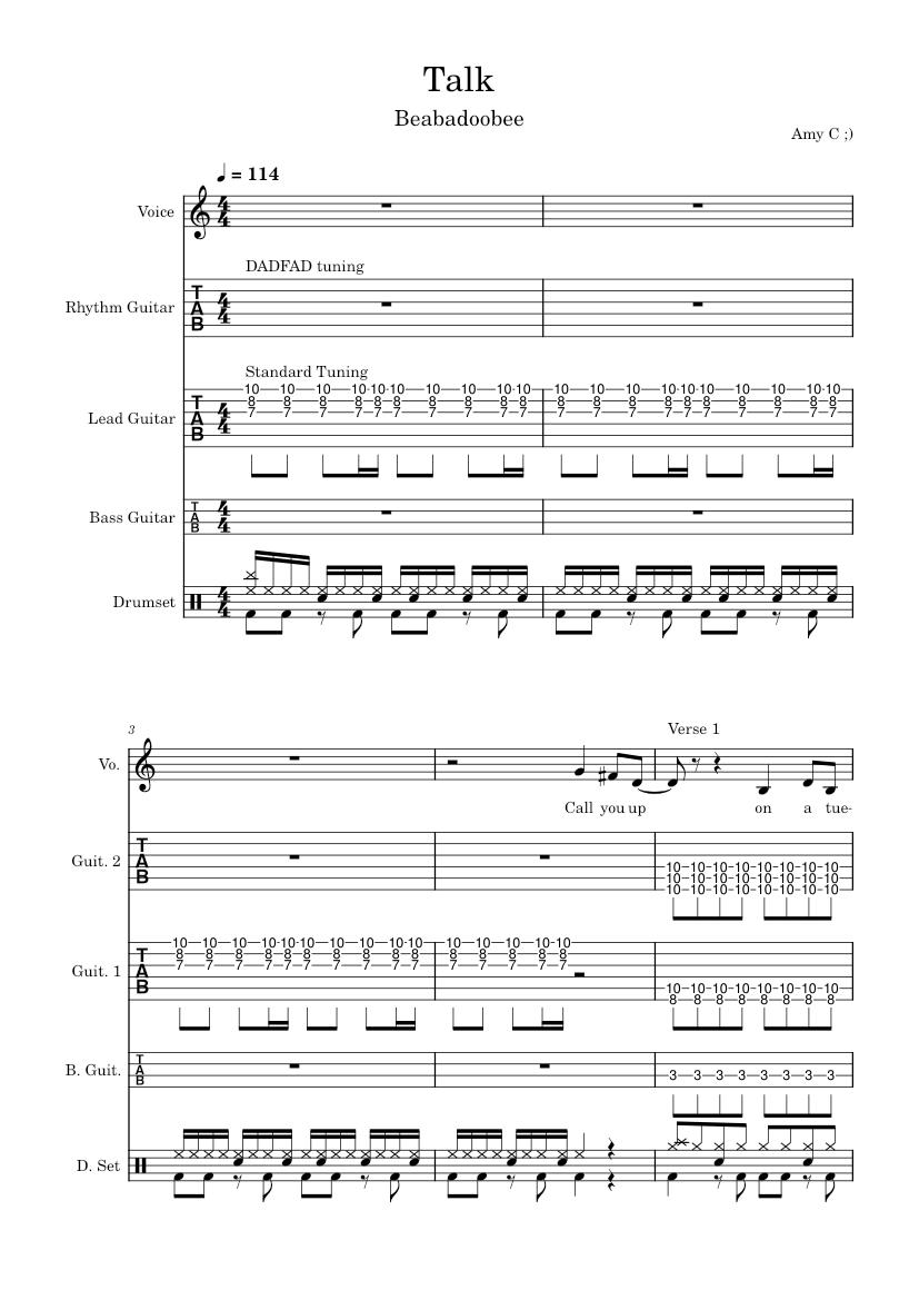 Talk – beabadoobee Sheet Music and Tab for Guitar, Bass guitar, Drum ...