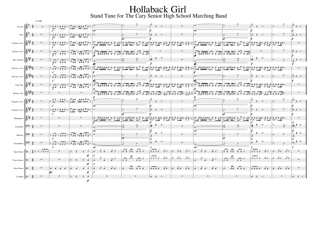 Hollaback Girl Sheet Music for Trombone, Tuba, Flute piccolo, Flute ...