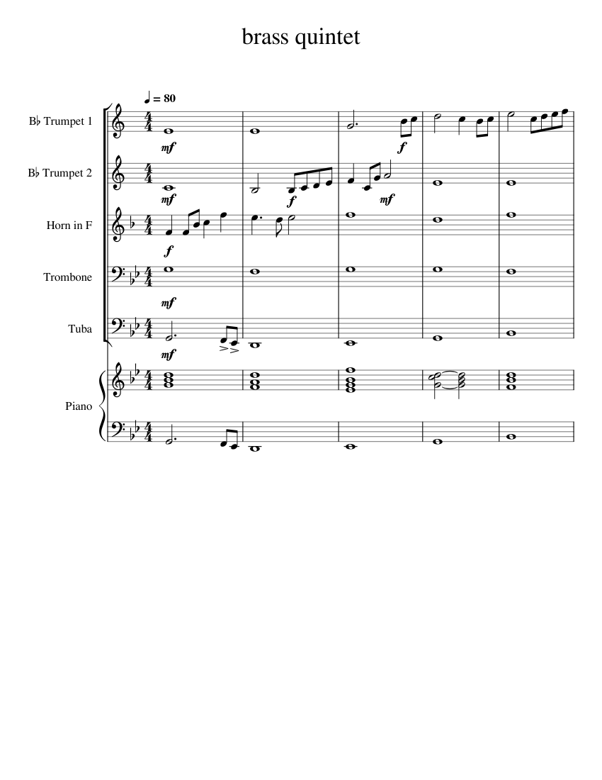 brass_quintet Sheet music for Piano, Trombone, Tuba, Trumpet in b-flat & more instruments (Piano ...