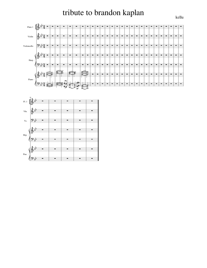 tribute_to_brandon_kaplan Sheet music for Piano, Flute, Violin, Cello ...