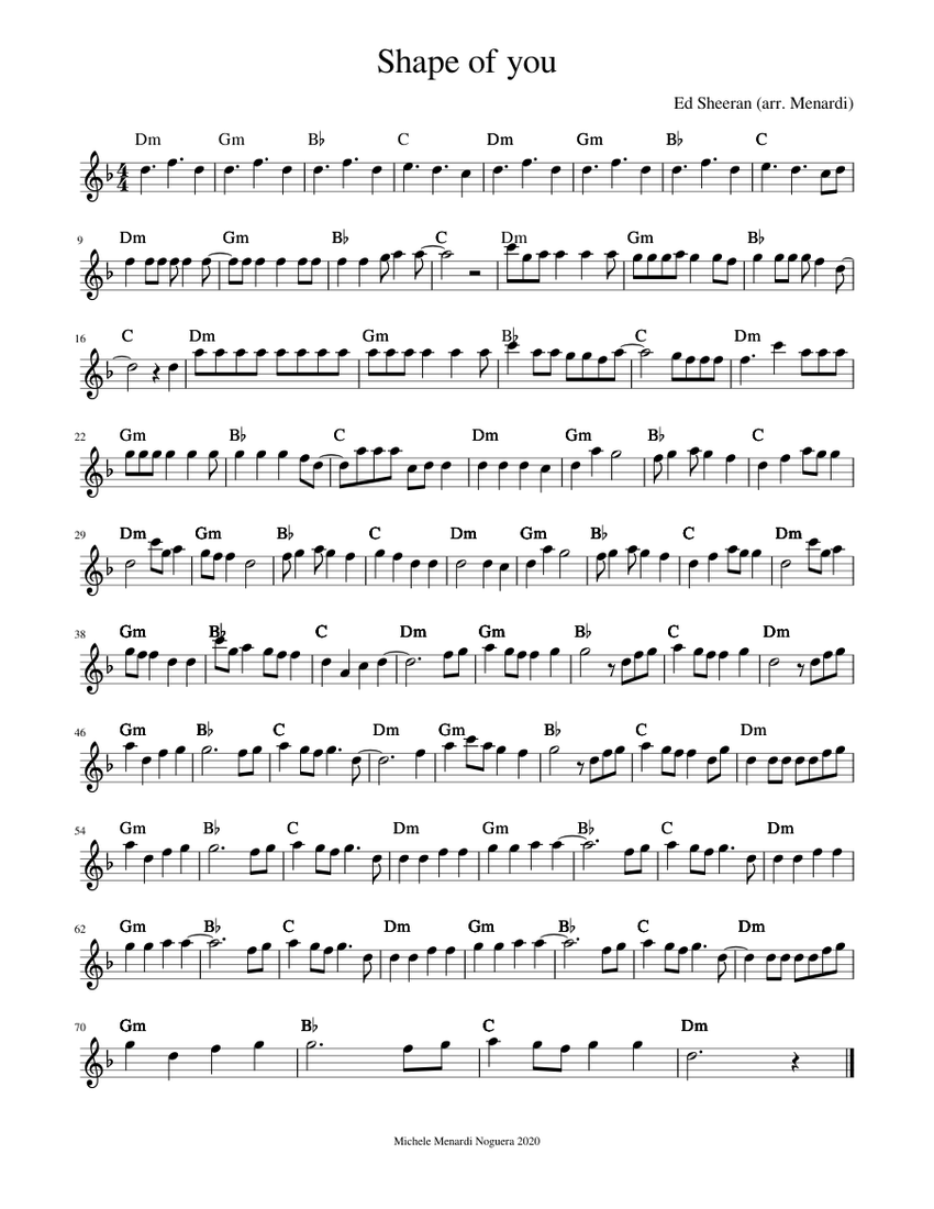 Shape of you by Ed Sheeran - flute and guitar chords Sheet music for ...