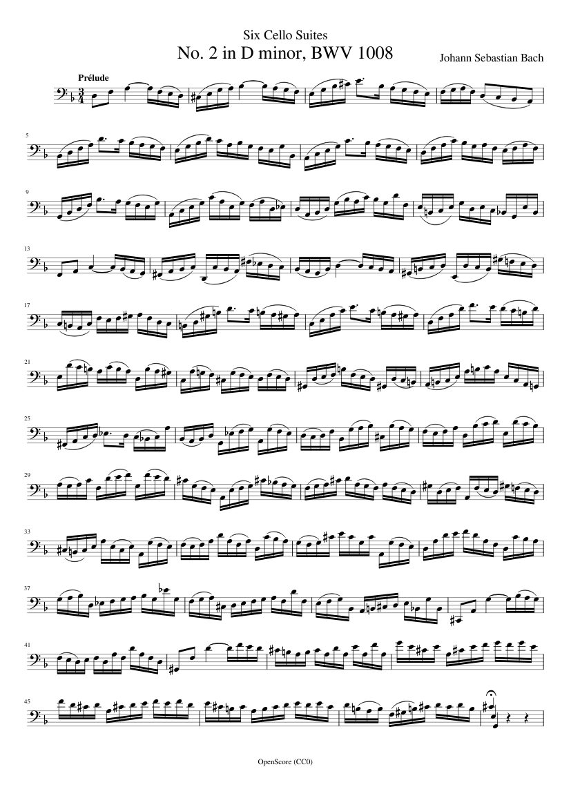Bach - 6 Cello Suites - No.2 in D minor, BWV 1008 Sheet Music for Cello ...