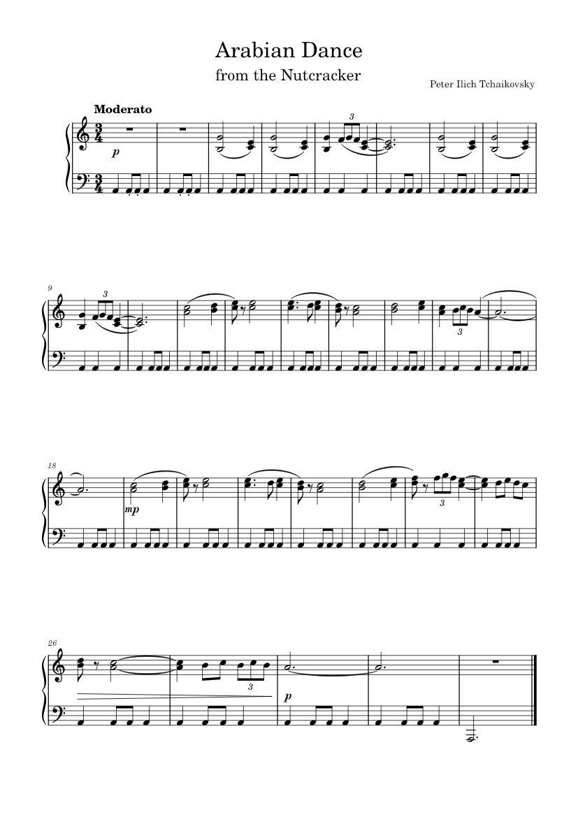 Arabian Dance – Pyotr Ilyich Tchaikovsky Arabian Dance Sheet Music for ...