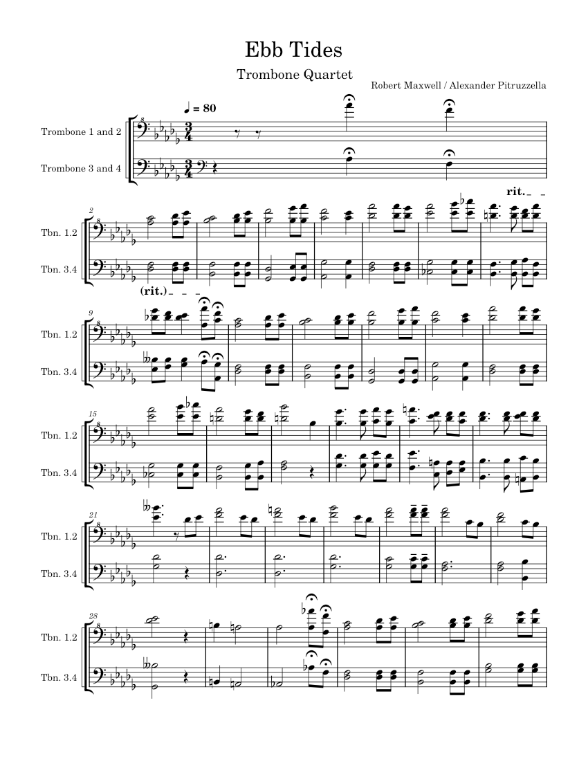 Ebb Tide – Robert Maxwell Ebb Tides Trombone Quartet Sheet music for ...