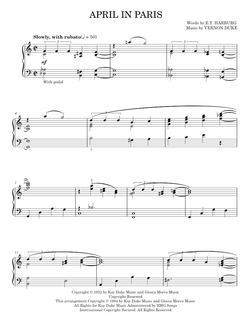 Play Official version of April In Paris Sheet Music by Billie Holiday ...