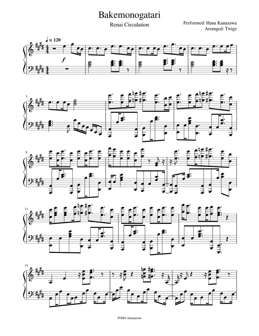 Bakemonogatari OP 4 Renai Circulation Sheet music for Piano (Solo ...