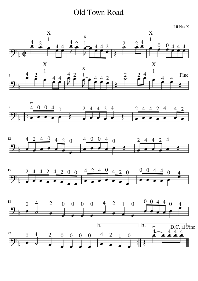 Old town road – Lil Nas X Sheet Music for Cello (Solo) | MuseScore.com