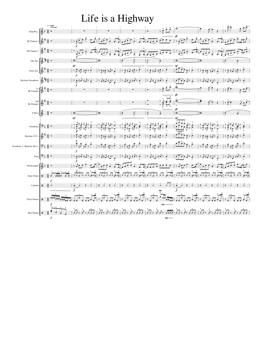 Life is a Highway Sheet music for Trombone, Euphonium, Tuba, Flute ...