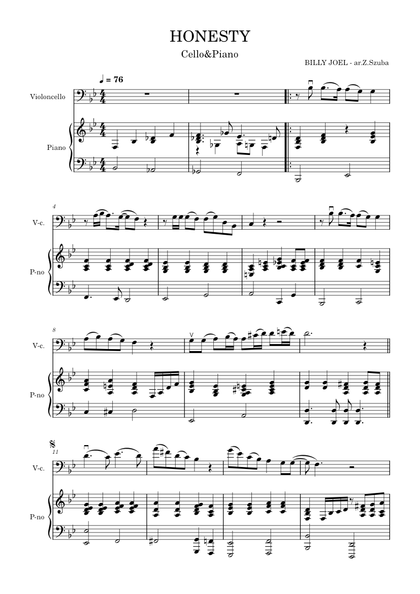 Honesty – Billy Joel HONESTY Sheet Music for Piano, Cello (Piano-Voice ...