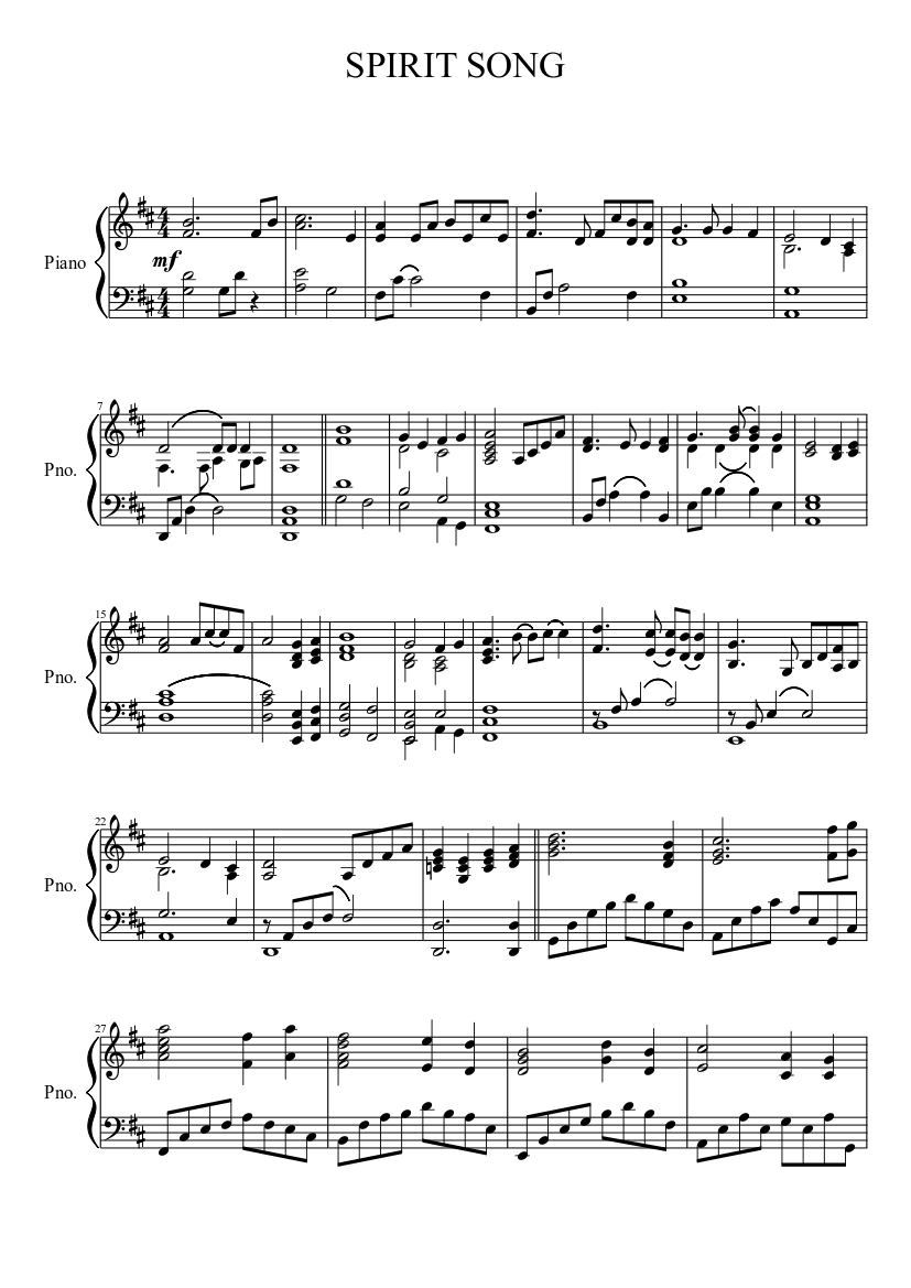 SPIRIT SONG （伴奏譜） Sheet music for Piano (Solo) | Musescore.com