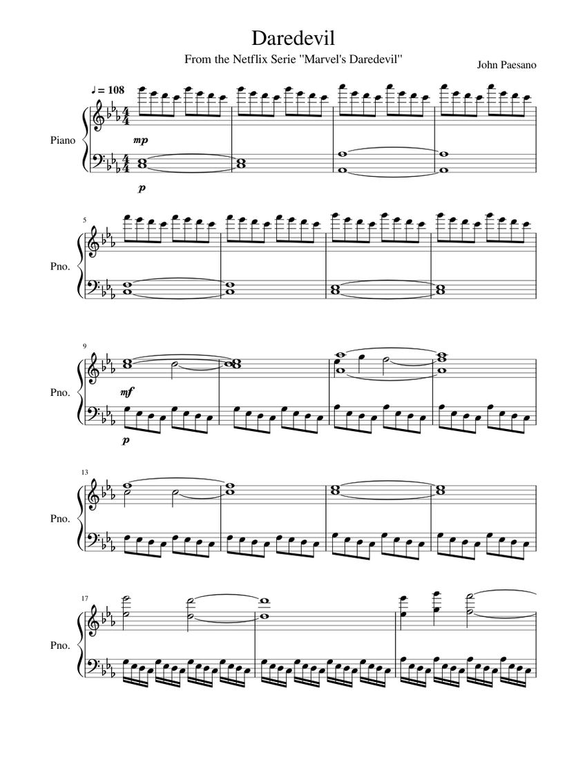 Daredevil Theme Sheet music for Piano (Solo) | Musescore.com