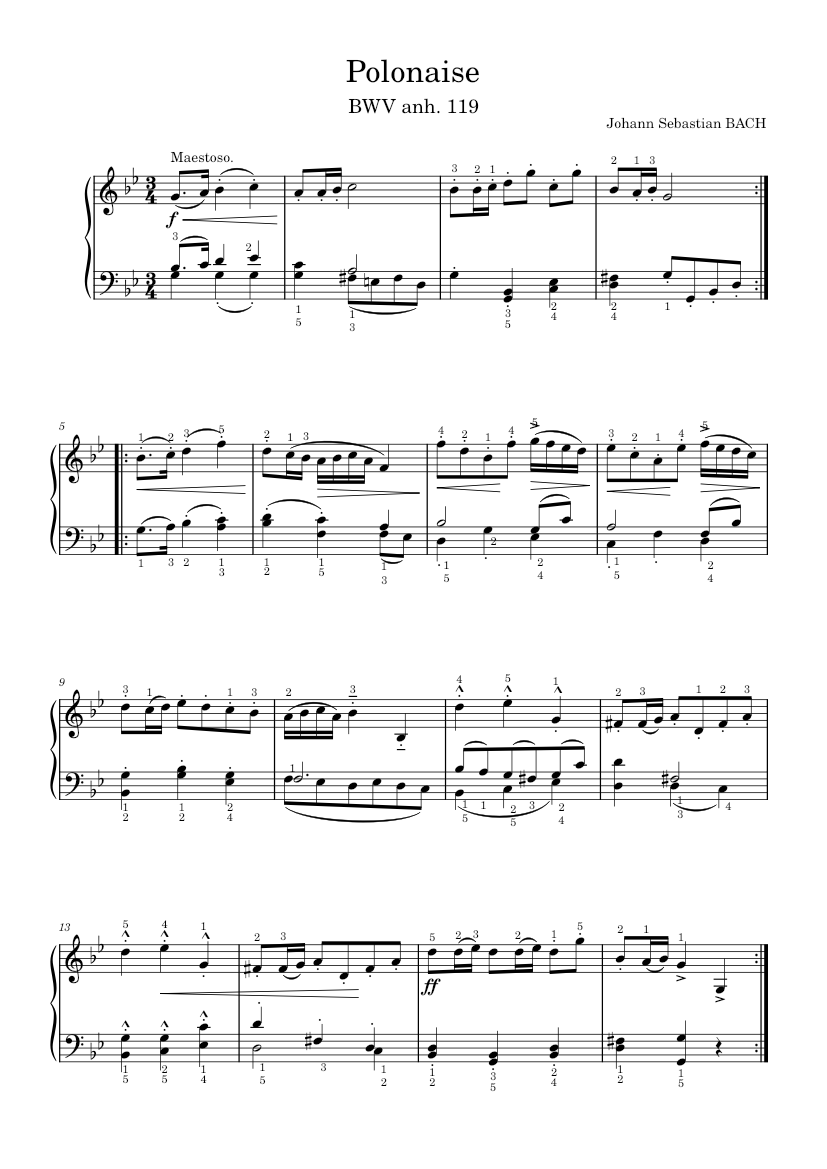 Polonaise BWV Anh. 119 - Johann Sebastian BACH Sheet Music for Piano ...