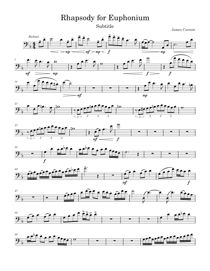 Rhapsody For Euphonium – James Curnow Rhapsody for Euphonium Sheet music for Tuba (Solo ...