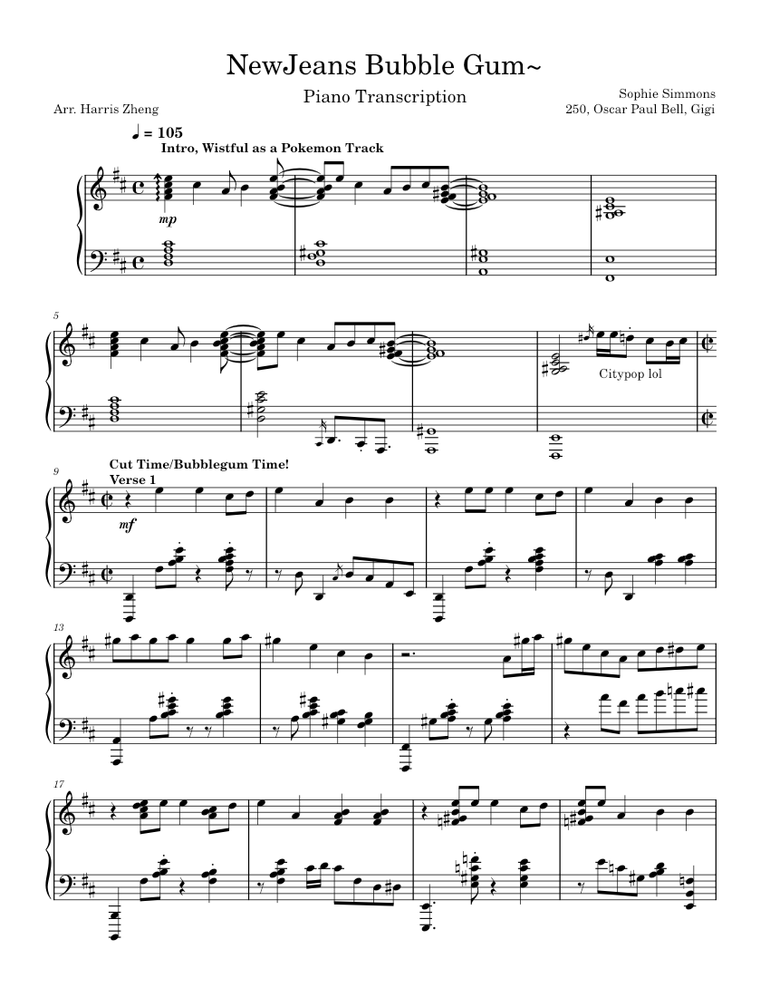 NewJeans (뉴진스) Bubble Gum/Bubblegum (Piano Arrangement) Sheet music for ...