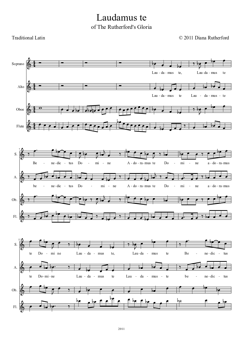 Laudámus te of The Rutherford's Gloria Sheet music for Flute, Oboe ...