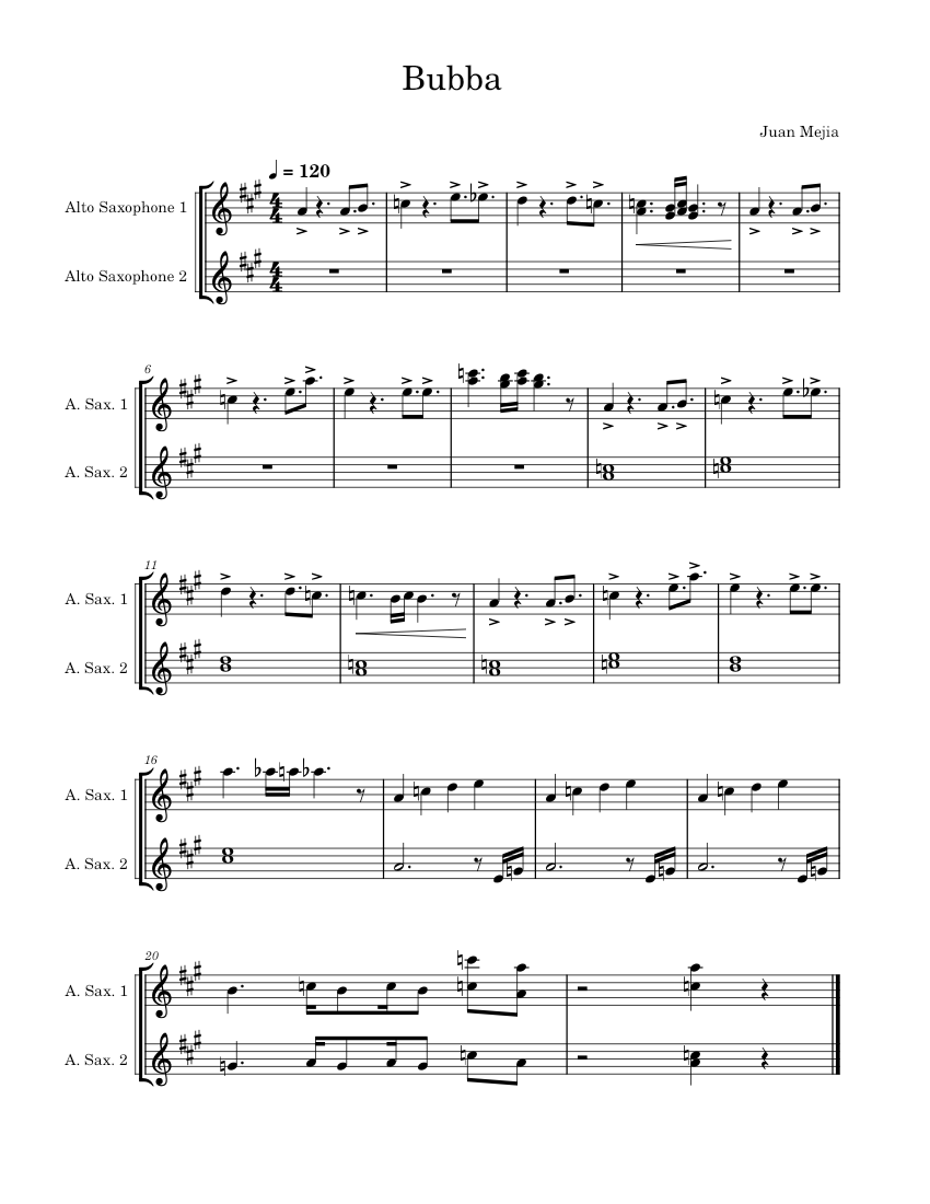 Bubba's – Misc tunes Sheet music for Saxophone alto (Woodwind Ensemble ...