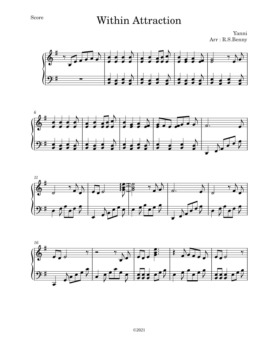 Within Attraction – Yanni Sheet music for Piano (Solo) | Musescore.com