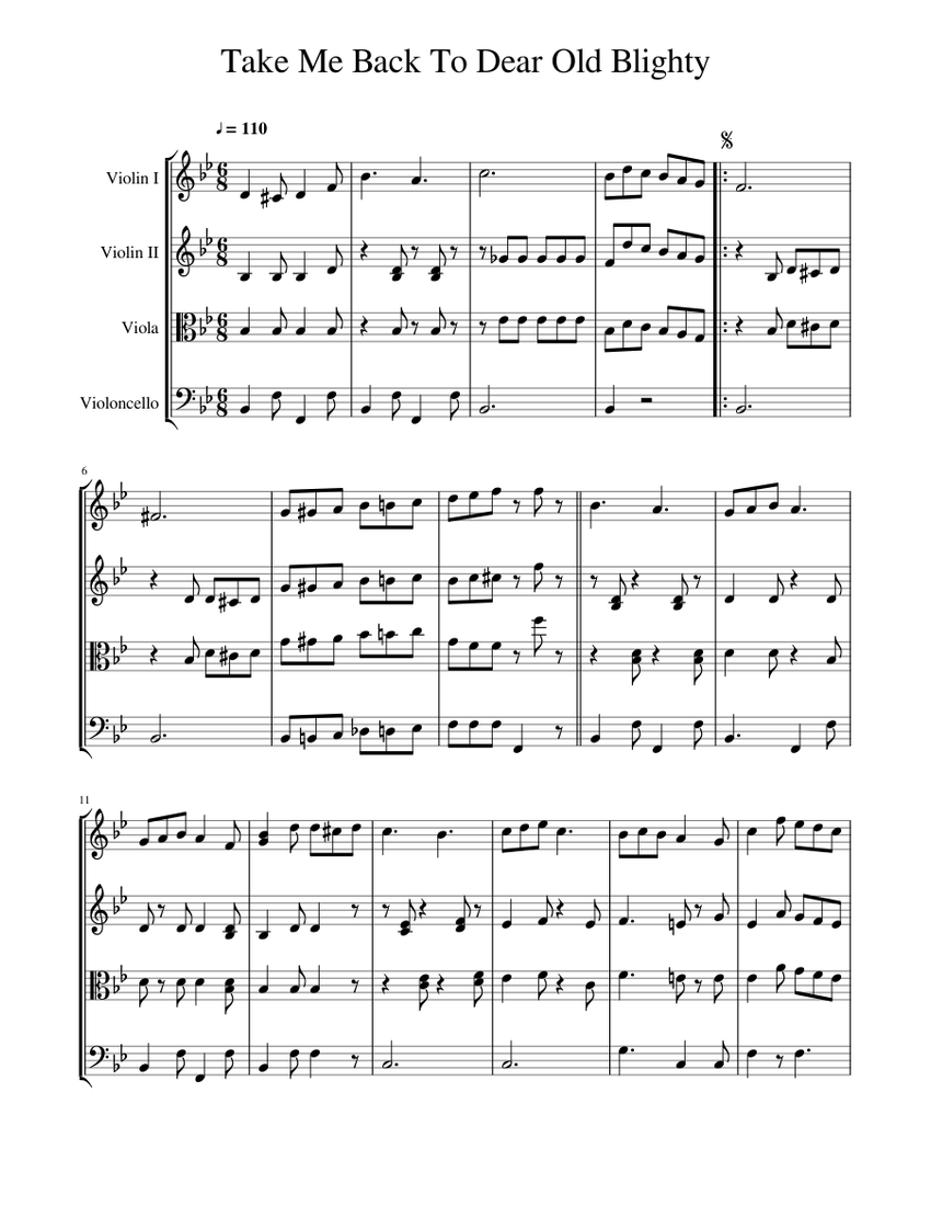 Take Me Back To Dear Old Blighty Sheet music for Violin, Viola, Cello ...