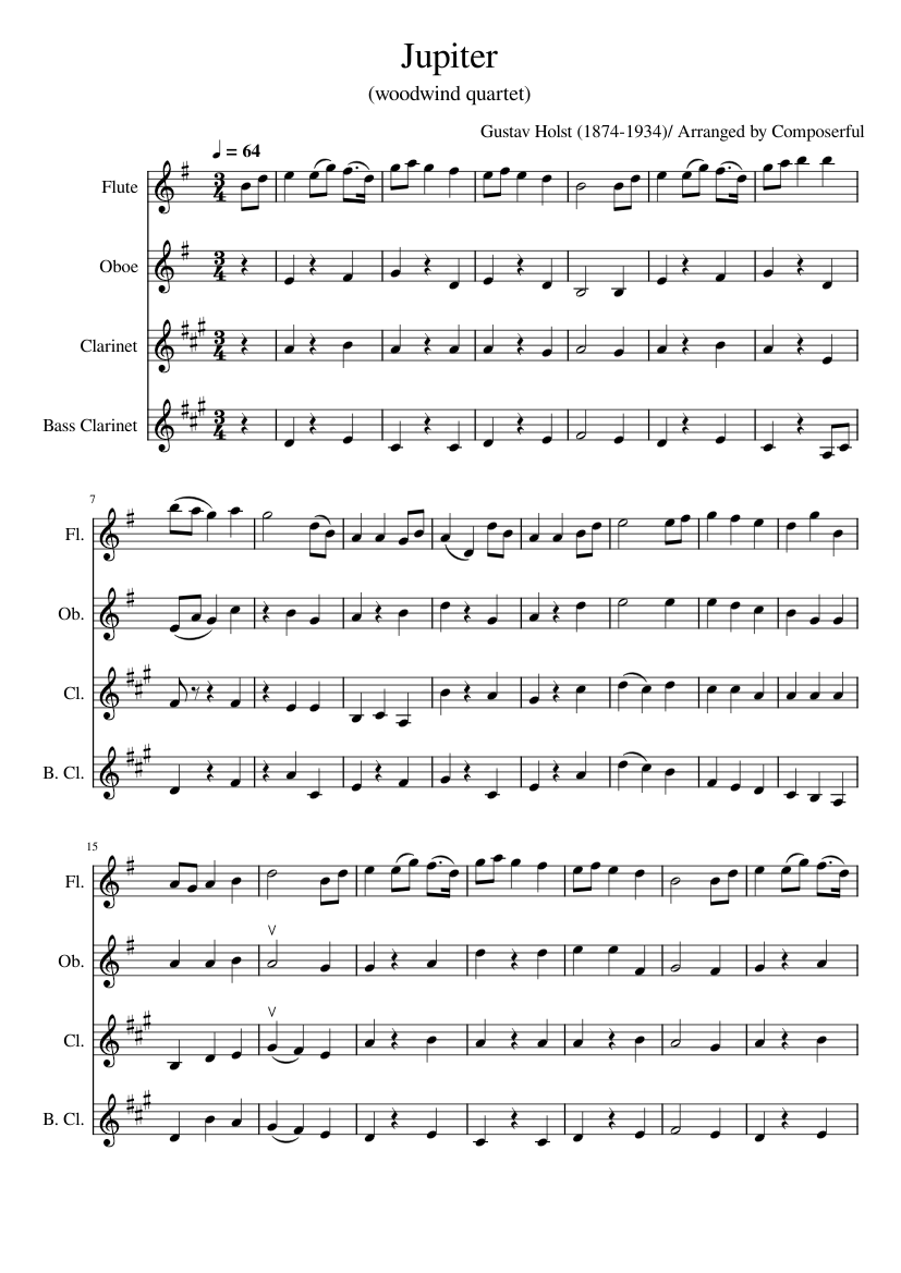 Jupiter, The Bringer Of Jollity – Gustav Holst Jupiter for woodwind ...