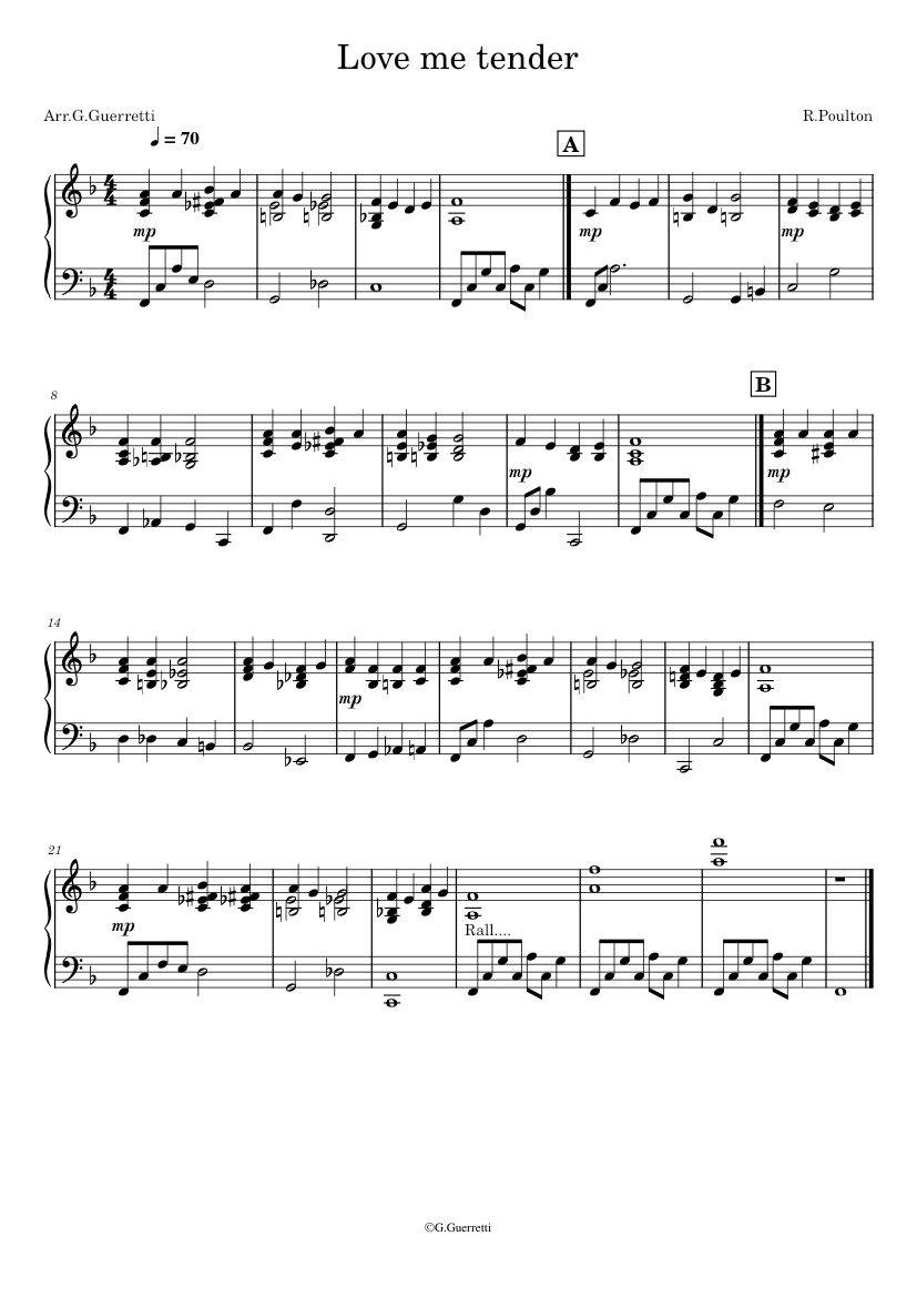 Love me Tender – George R. Poulton, Ken Darby Sheet music for Piano ...