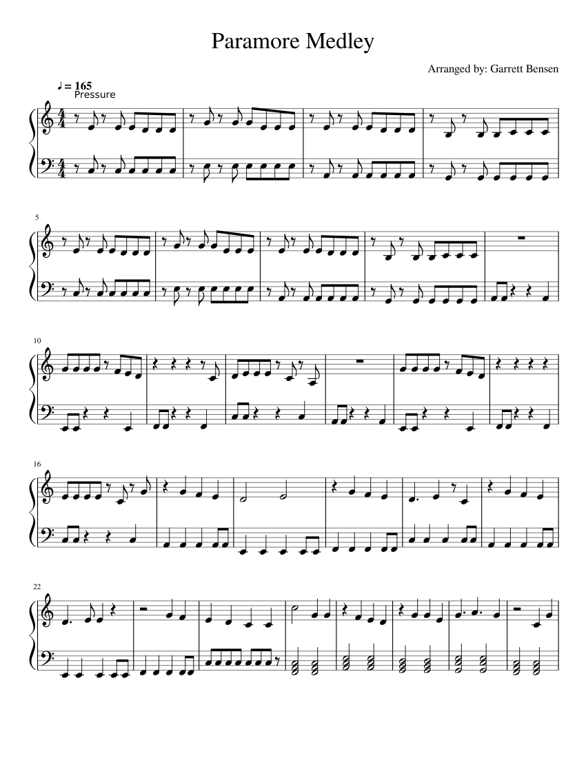 Paramore Medley Sheet Music for Piano (Solo) | MuseScore.com