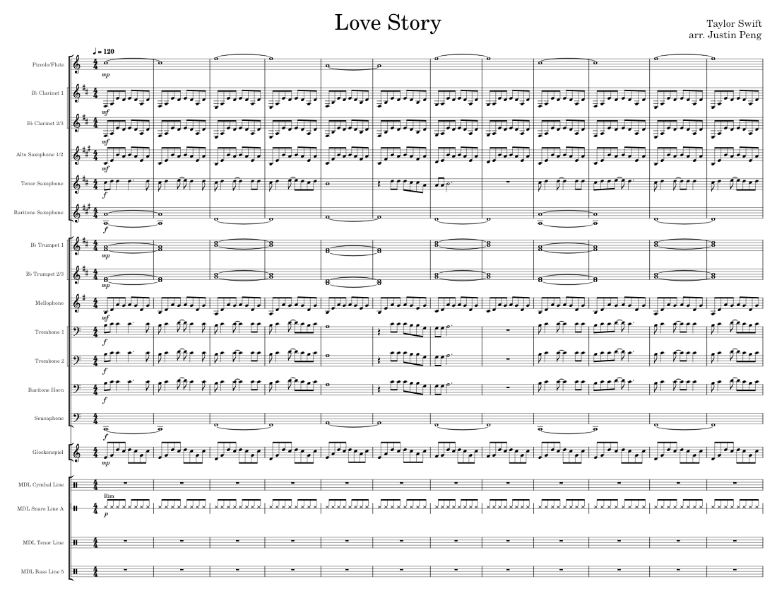 Love Story – Taylor Swift (marching band) Sheet music for Trombone, Mellophone, Flute piccolo ...