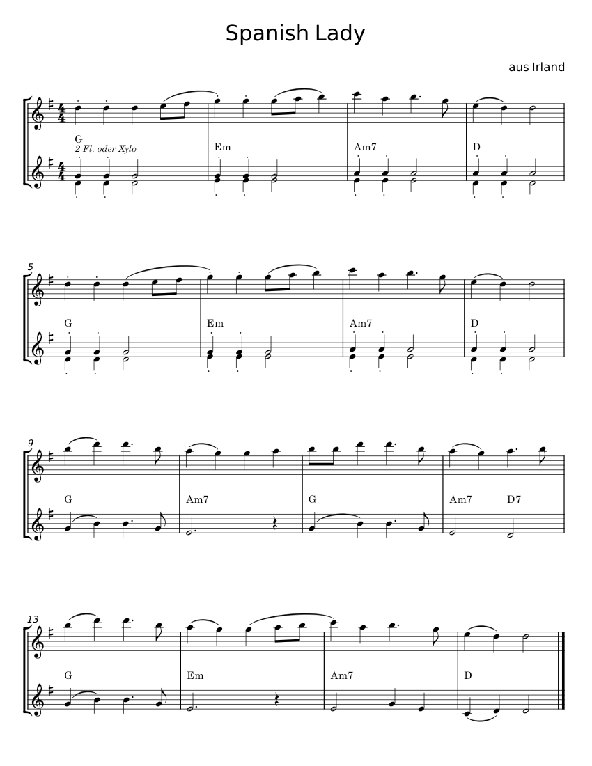 Spanish Lady Sheet music for Flute (Woodwind Duet) | Musescore.com