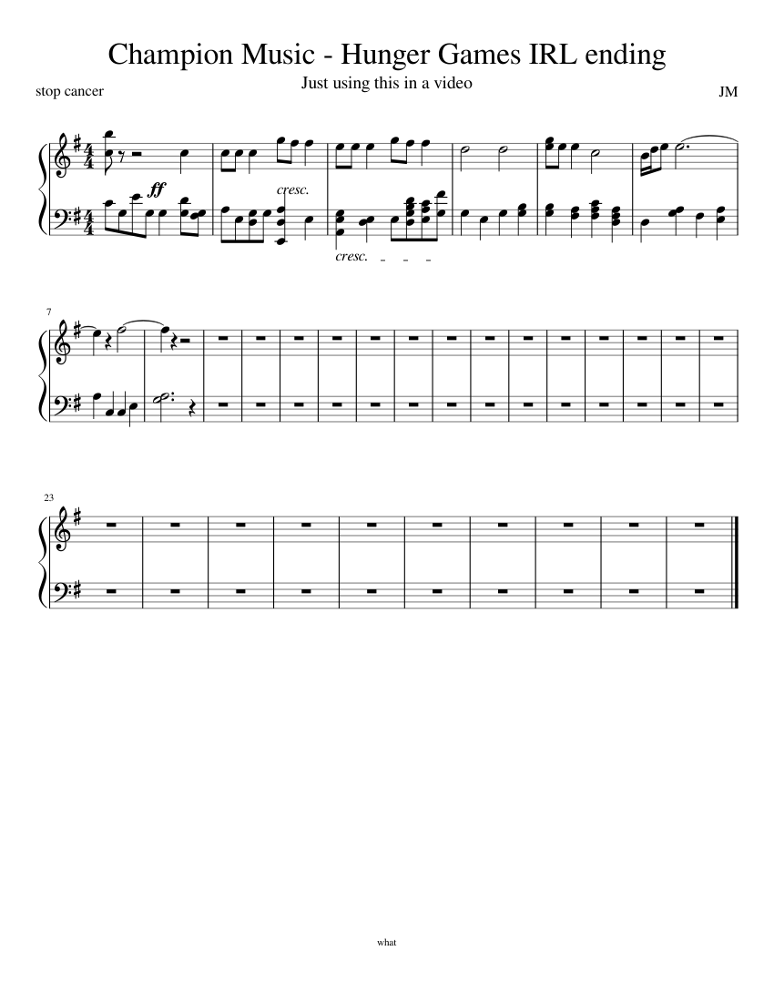 Champion Music Hunger Games IRL ending Sheet music for Piano (Solo ...