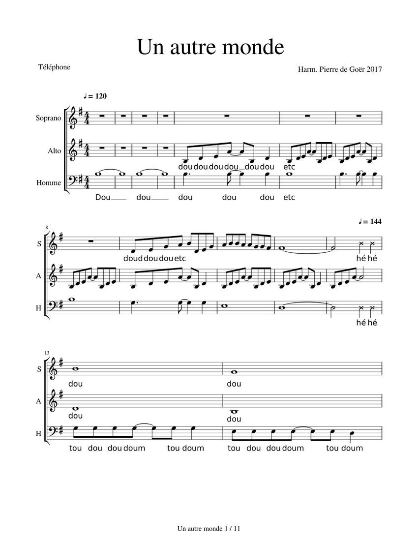Un autre monde – Téléphone Un autre monde Sheet music for Piano (A Capella) | Musescore.com