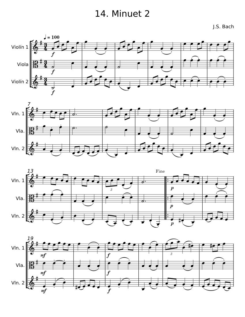 Minuet no.2 reverse - Johann Sebastian Bach Sheet music for Violin ...