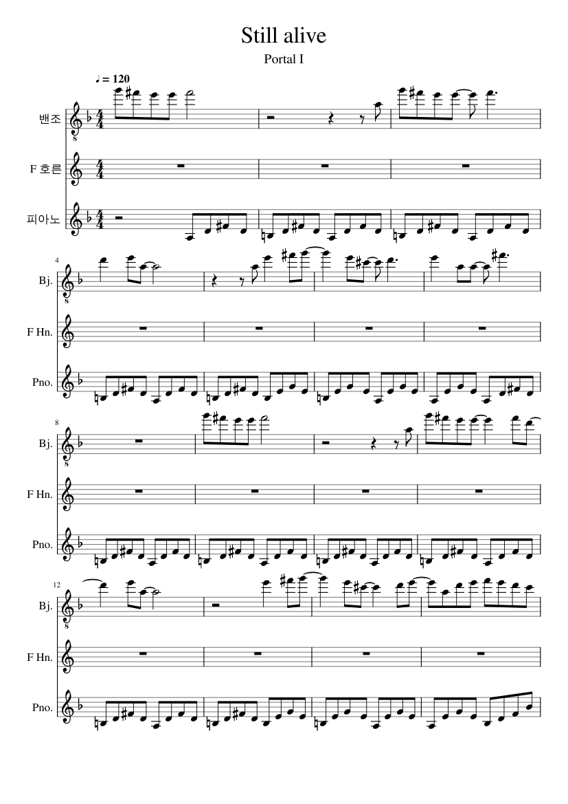 Still alive - Portal Sheet music for Piano, French horn, Banjo (Mixed ...