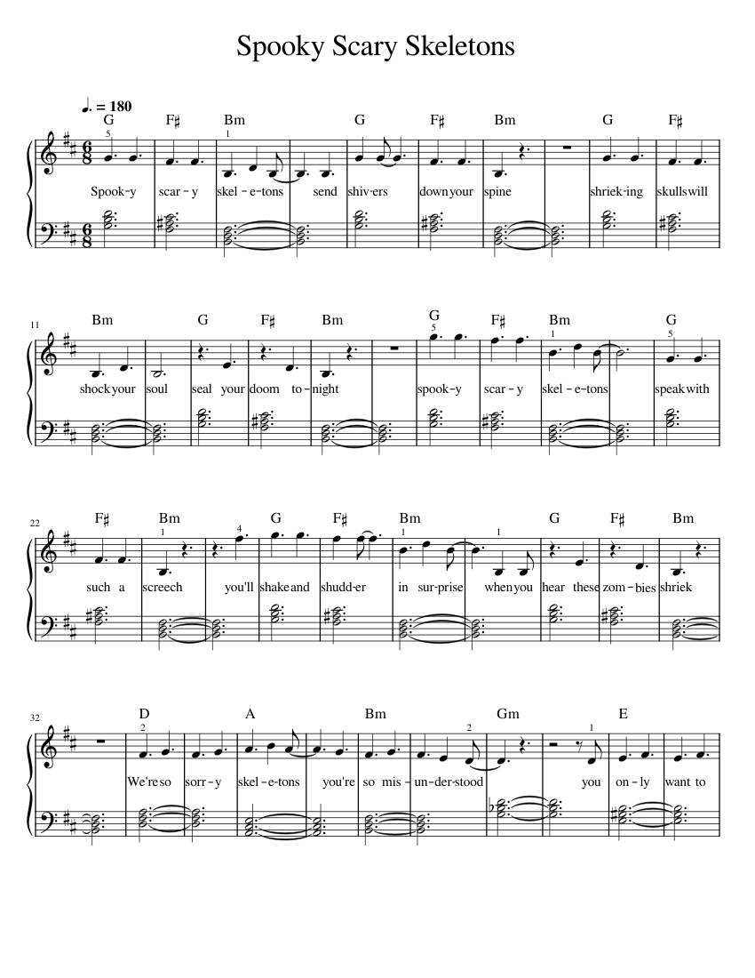 Spooky Scary Skeletons Sheet Music for Piano (Solo) Easy | MuseScore.com