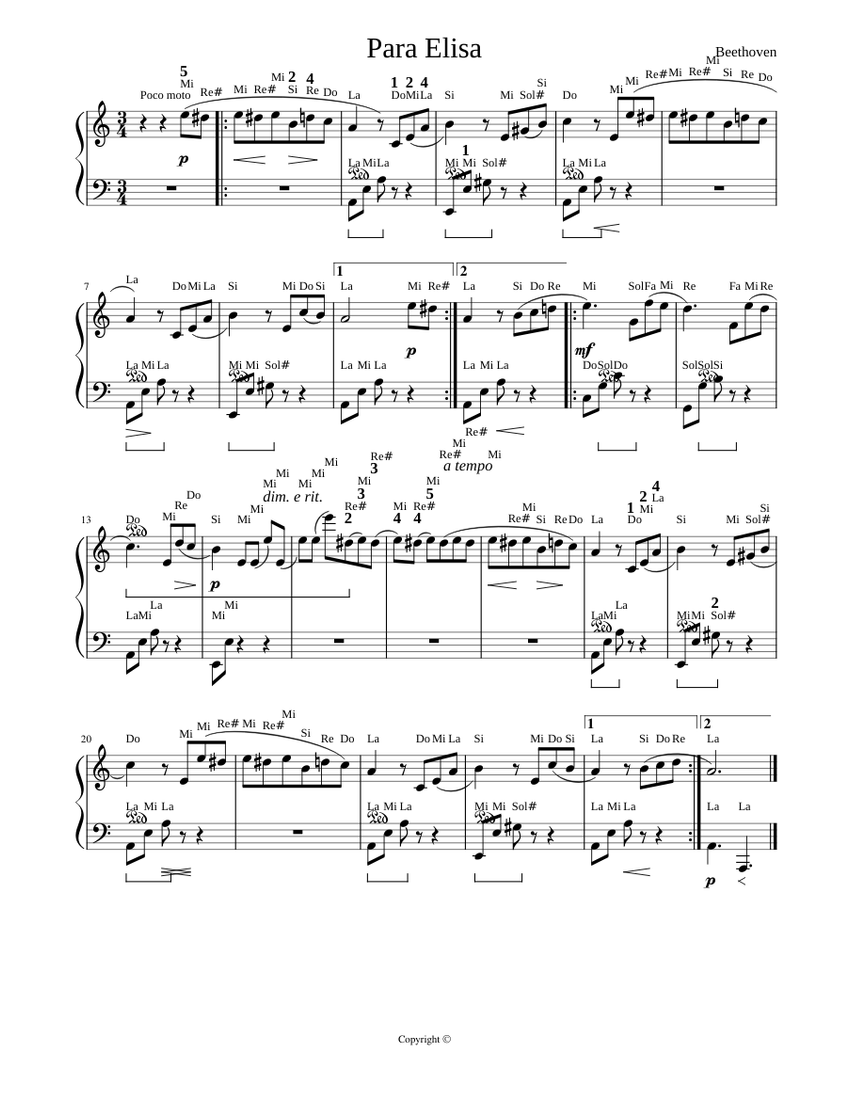 Para Elisa Sheet music for Piano (Solo) Easy | Musescore.com