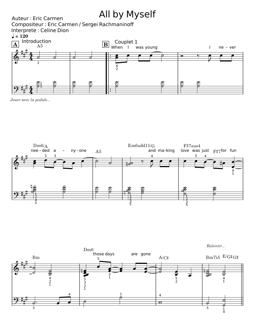All By Myself - Eric Carmen Sheet music for Piano (Piano Duo ...