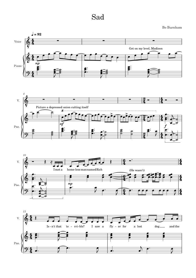 Sad – Bo Burnham (lyrics) Sheet music for Piano, Tenor (Piano-Voice ...