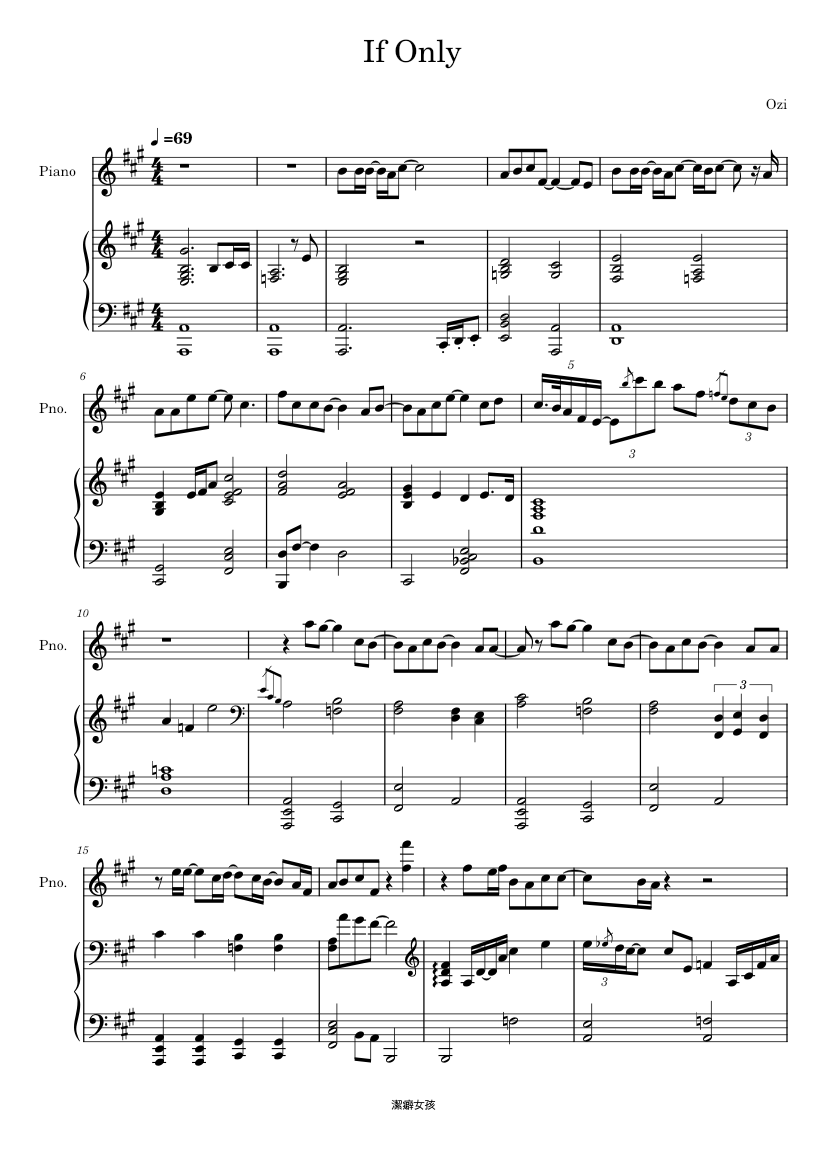 IF ONLY – ØZI Sheet Music for Piano (Piano-Voice) | MuseScore.com