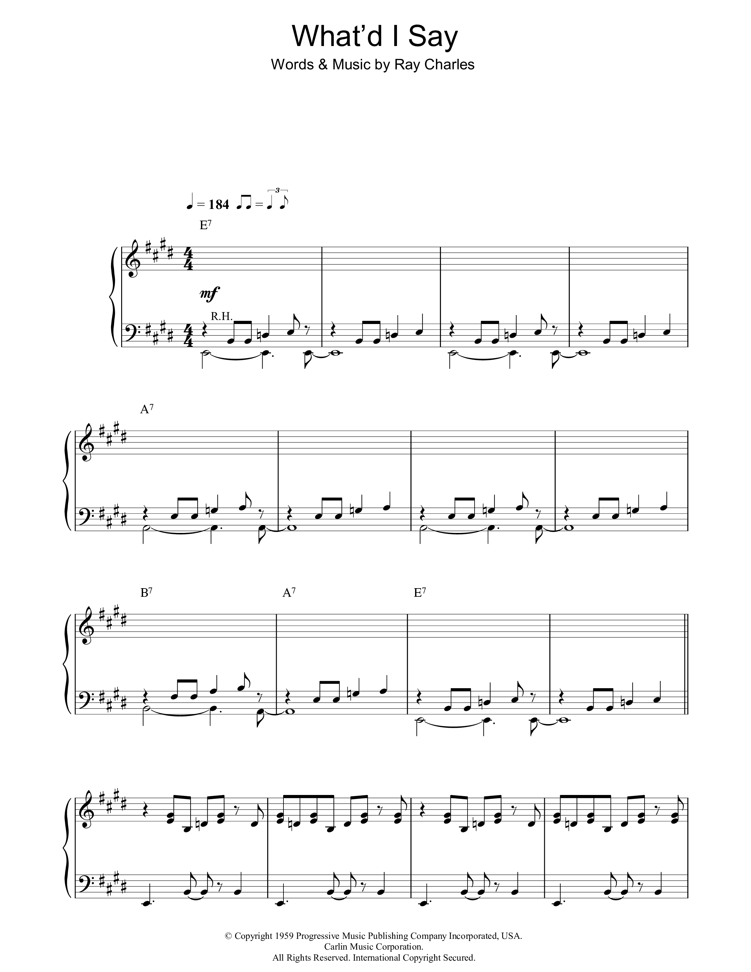What'd I say Sheet music for Piano by Ray Charles Official | MuseScore.com