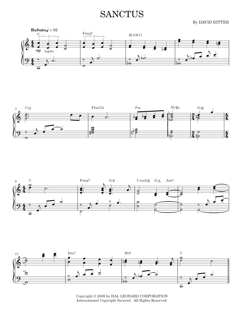 Play Official version of Sanctus sheet music by David Ritter for Piano ...