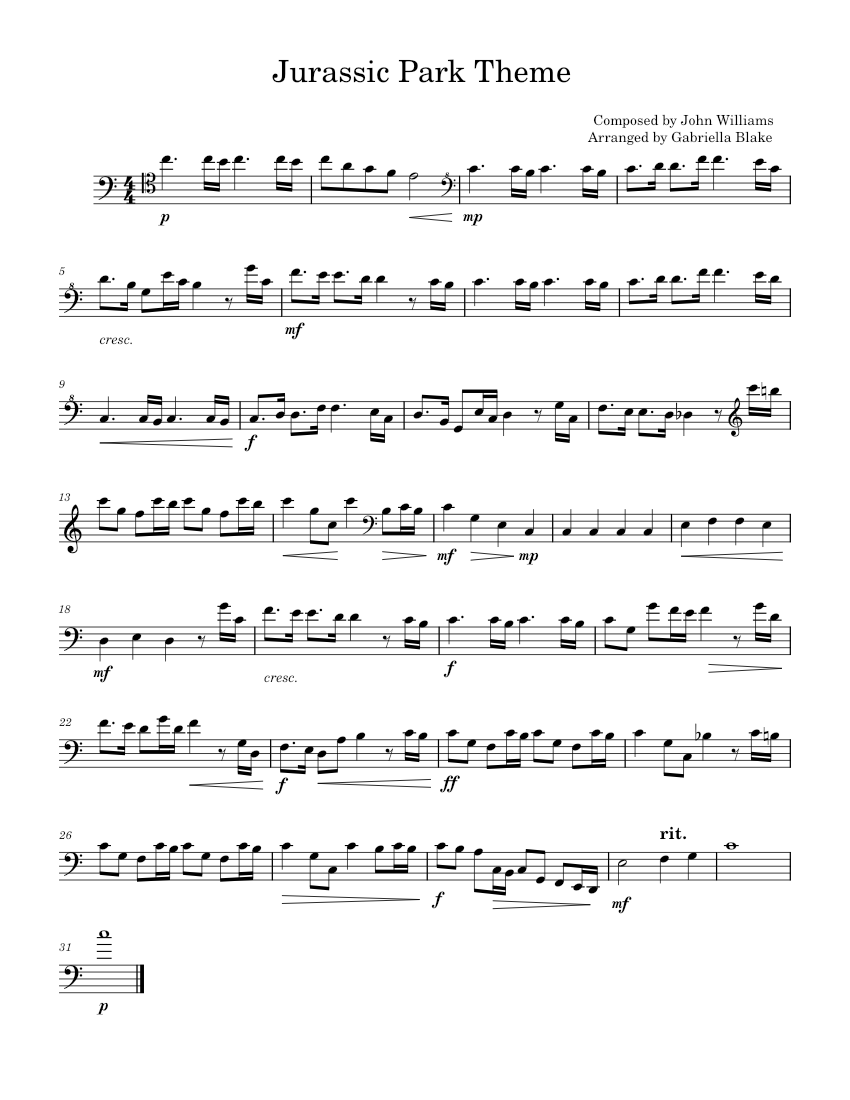 Jurrassic Park Theme Cello Sheet music for Cello (Solo) | Musescore.com