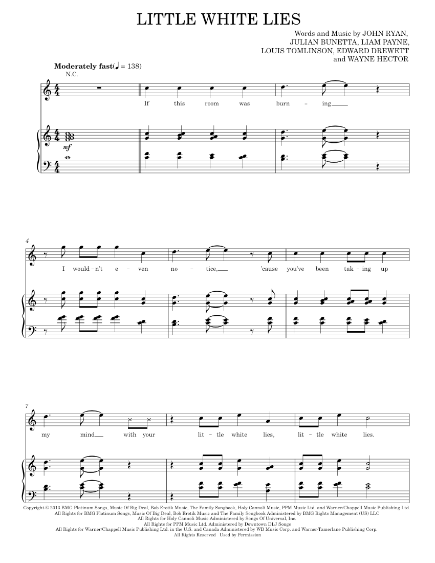 little white lies Sheet music for Piano, Vocals: Music Notes