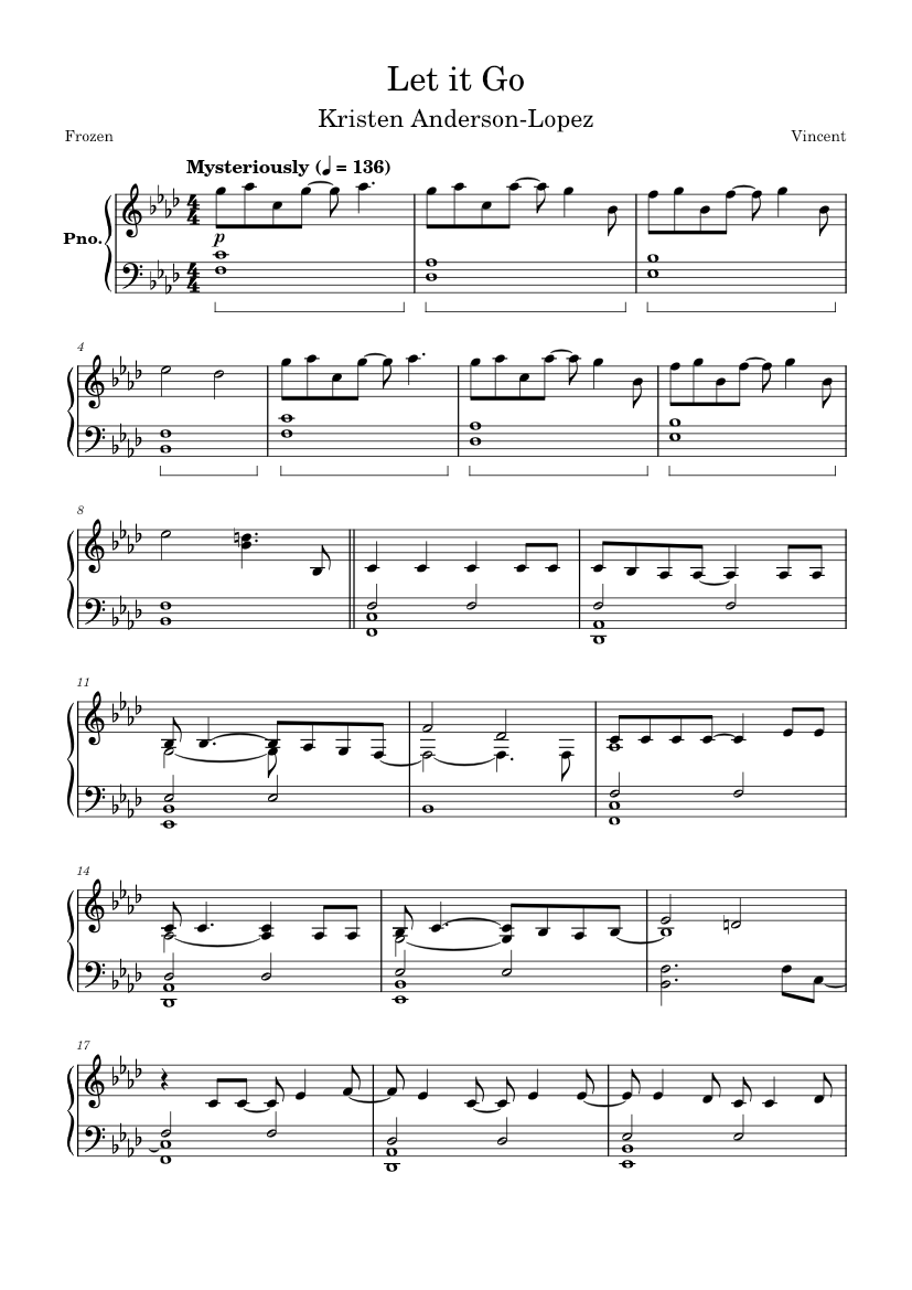 Frozen - Let it Go Sheet Music for Piano (Solo) | MuseScore.com