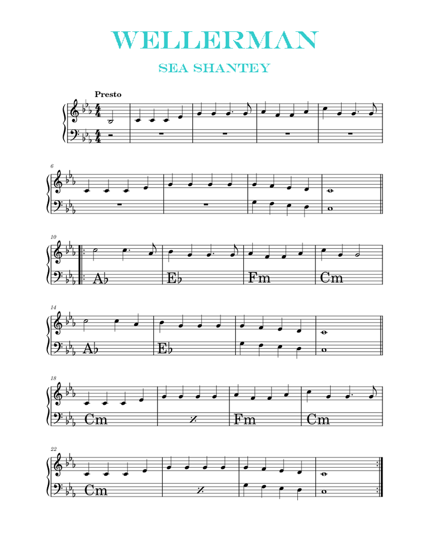 Wellerman (Sea Shanty) Sheet music for Piano (Solo) Easy | Musescore.com