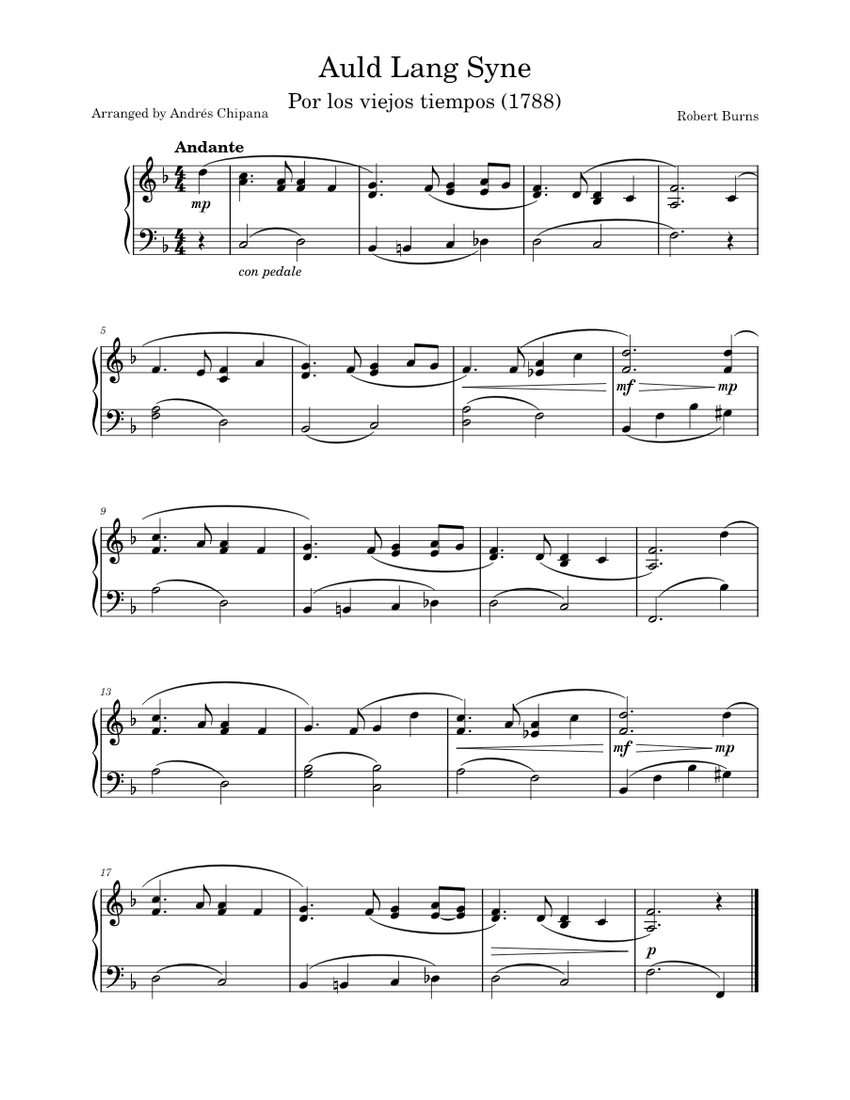 Auld lang syne – Robert Burns Auld Lang Syne Sheet music for Piano ...