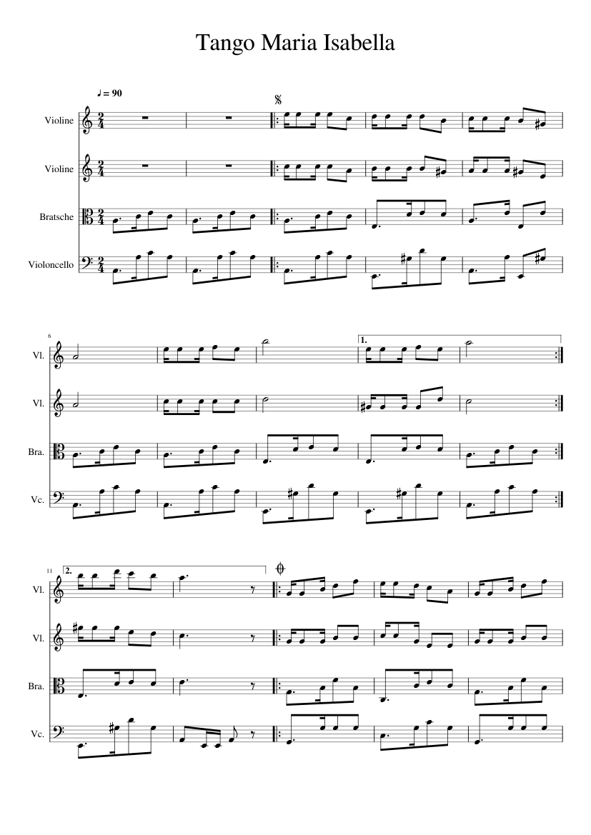 Tango Maria Isabella Quartet Sheet music for Violin, Viola, Cello ...