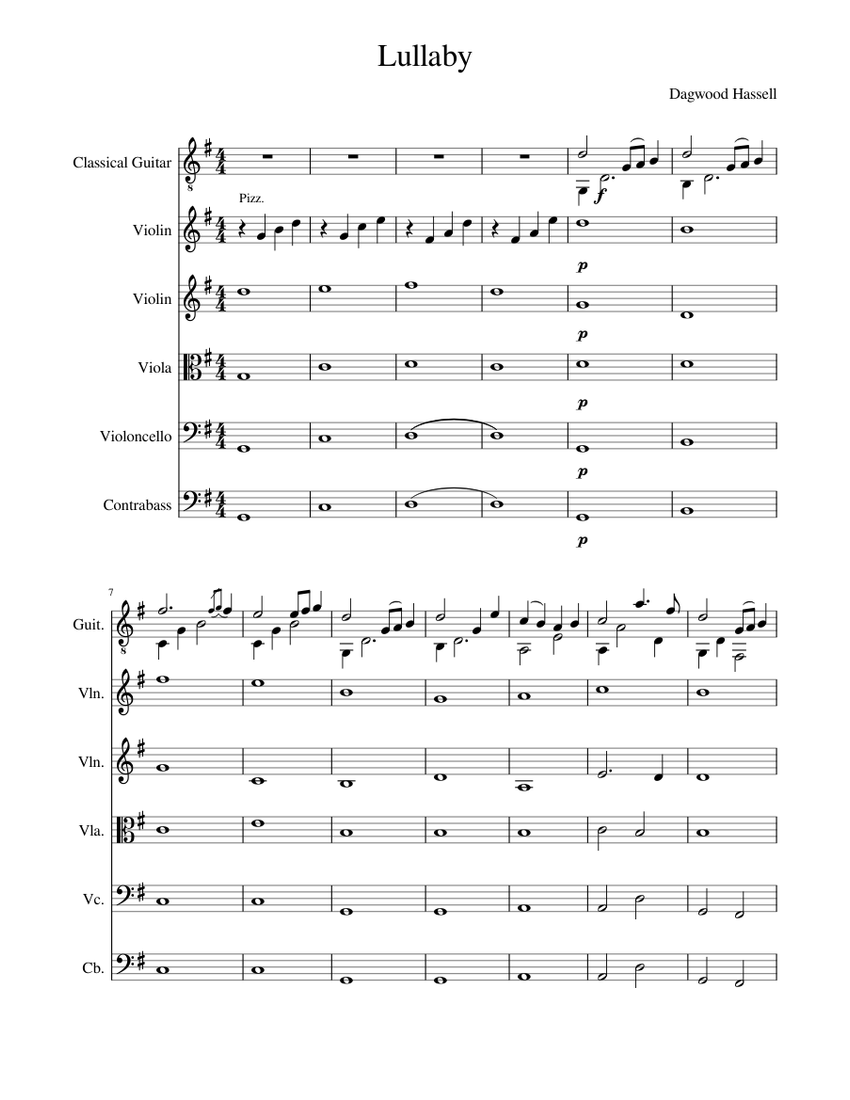 Lullaby Sheet music for Contrabass, Violin, Viola, Cello & more ...